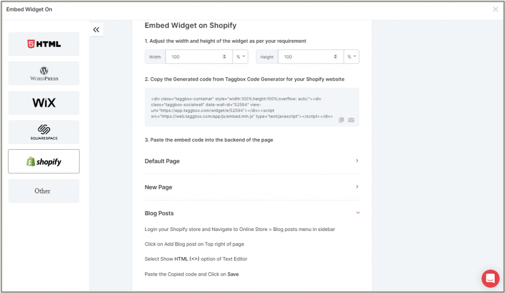 How To Embed Widget On Shopify Website - Taggbox Support